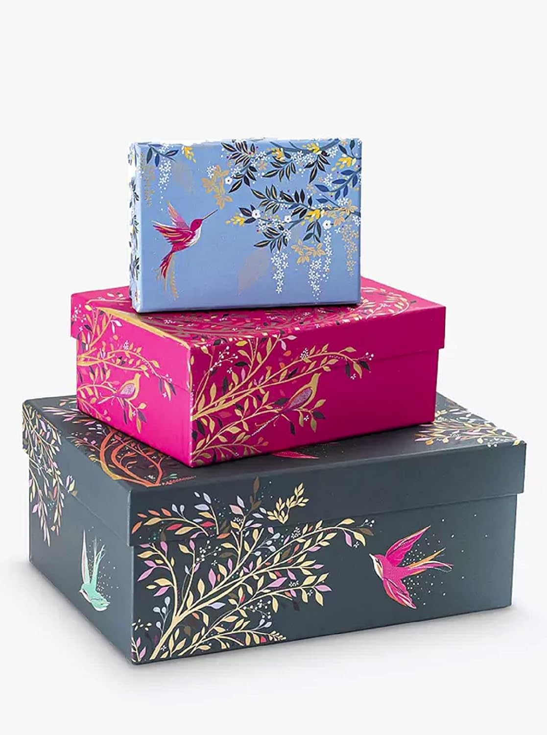 Sara Miller Hummingbirds Nest of 3 Boxes finished with gold foil, size ...