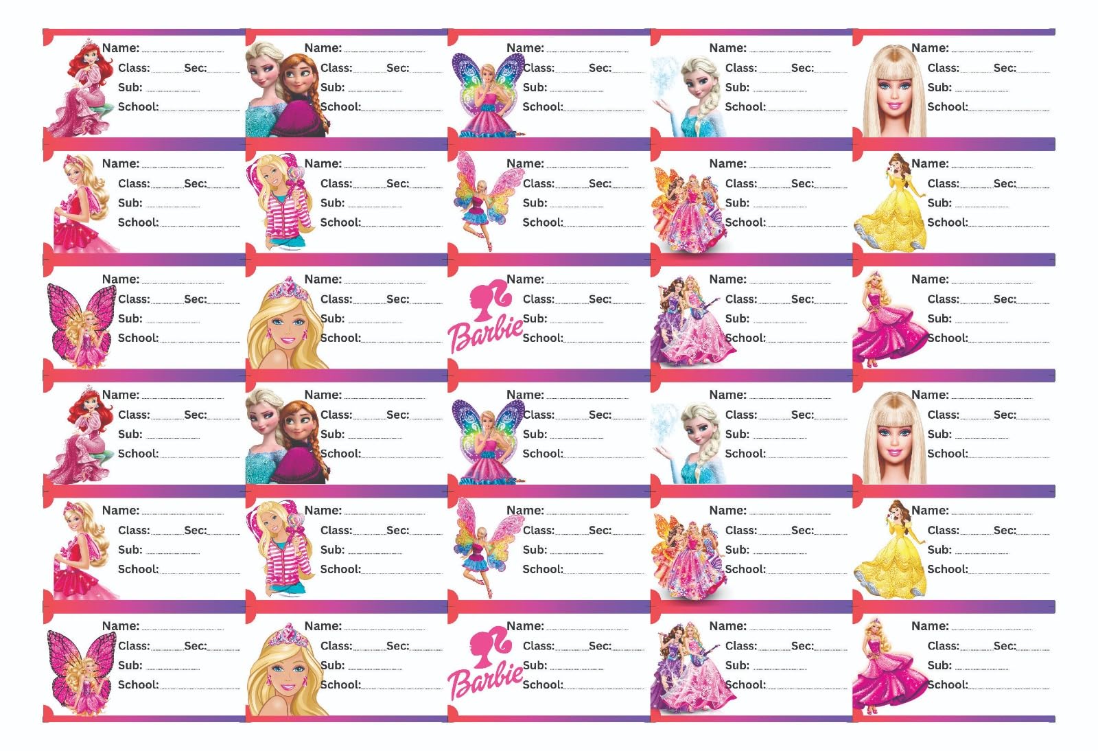 Barbie Name Stickers