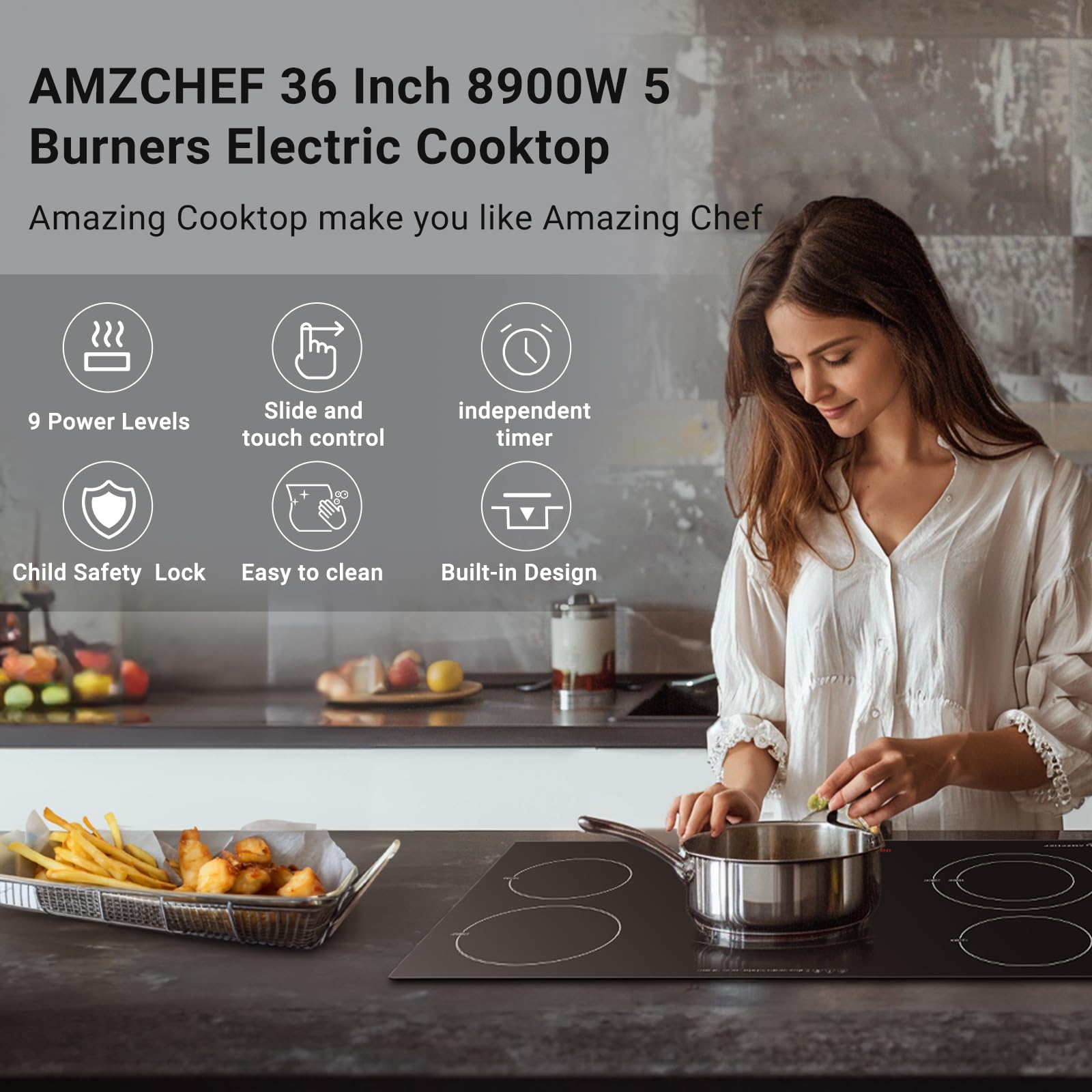 Snapklik.com : AMZCHEF 8900W Electric Cooktop Electric Stove Top, 36 In ...