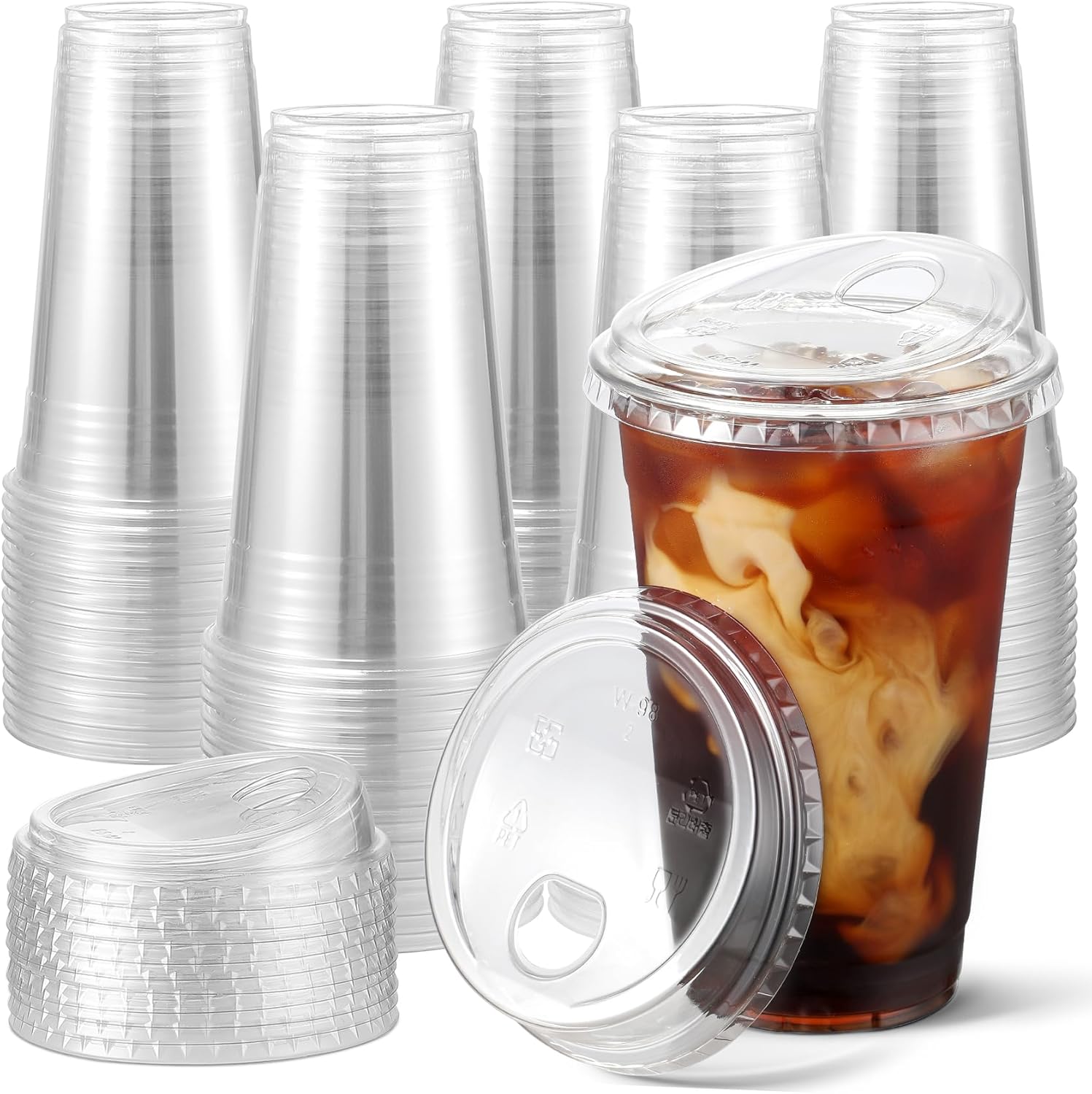 Amazon.com: AOZITA 100 Pack 16 oz Clear Plastic Cups With Strawless Sip ...
