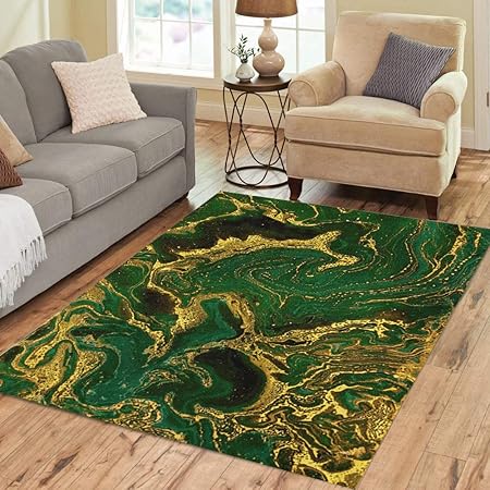Amazon.com: Violetatelier Home Area Rug, Emerald Green Black Gold ...