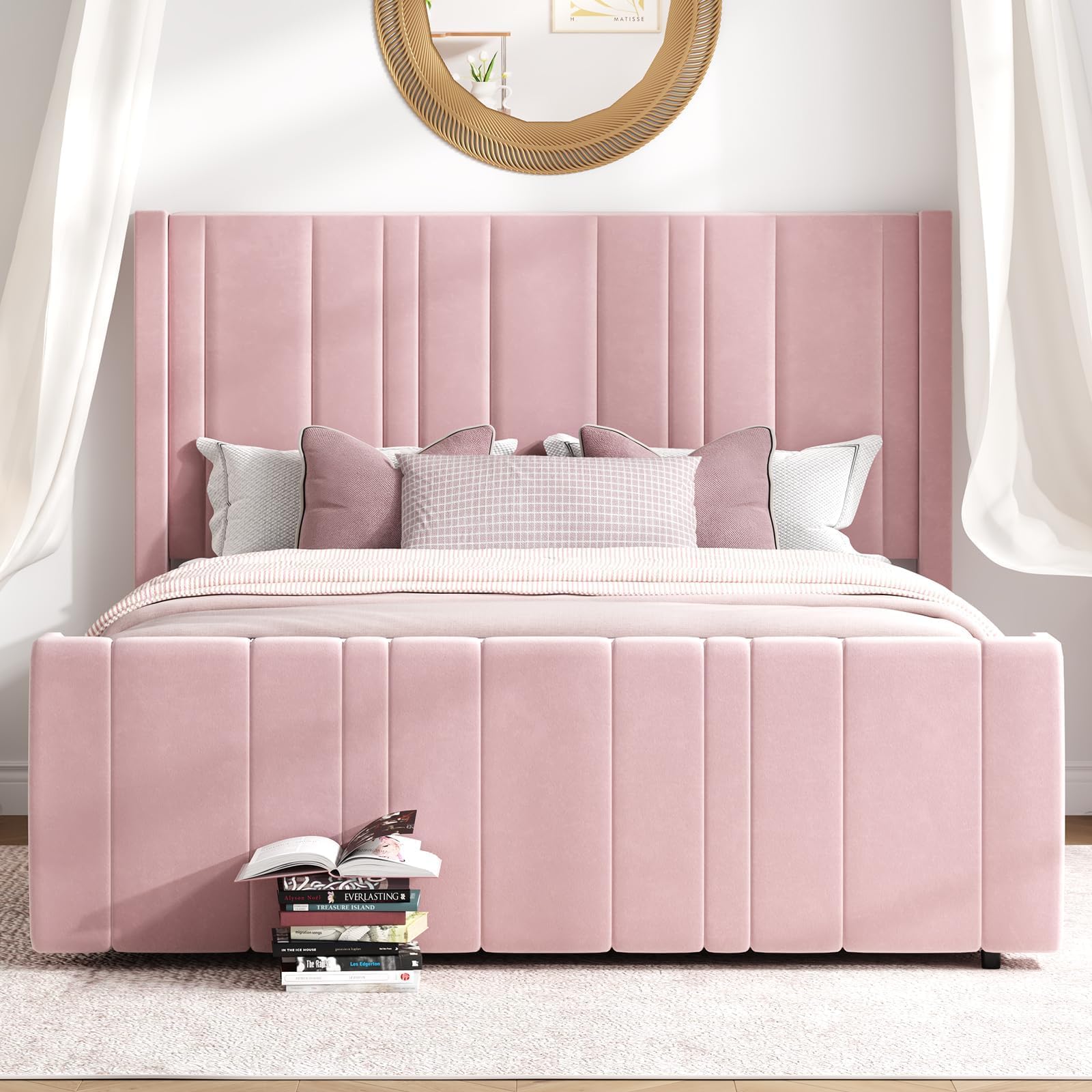 Amazon.com: HOMBCK Queen Size Bed Frame, Pink Queen Bed Frame with ...