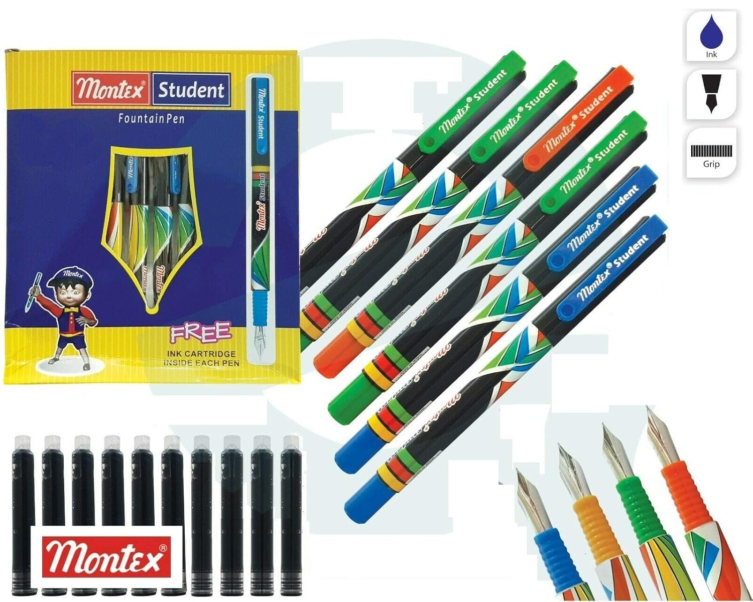 Montex Student Fountain Pen (Pack Of 20) With (Free Ink Cartidge Inside ...