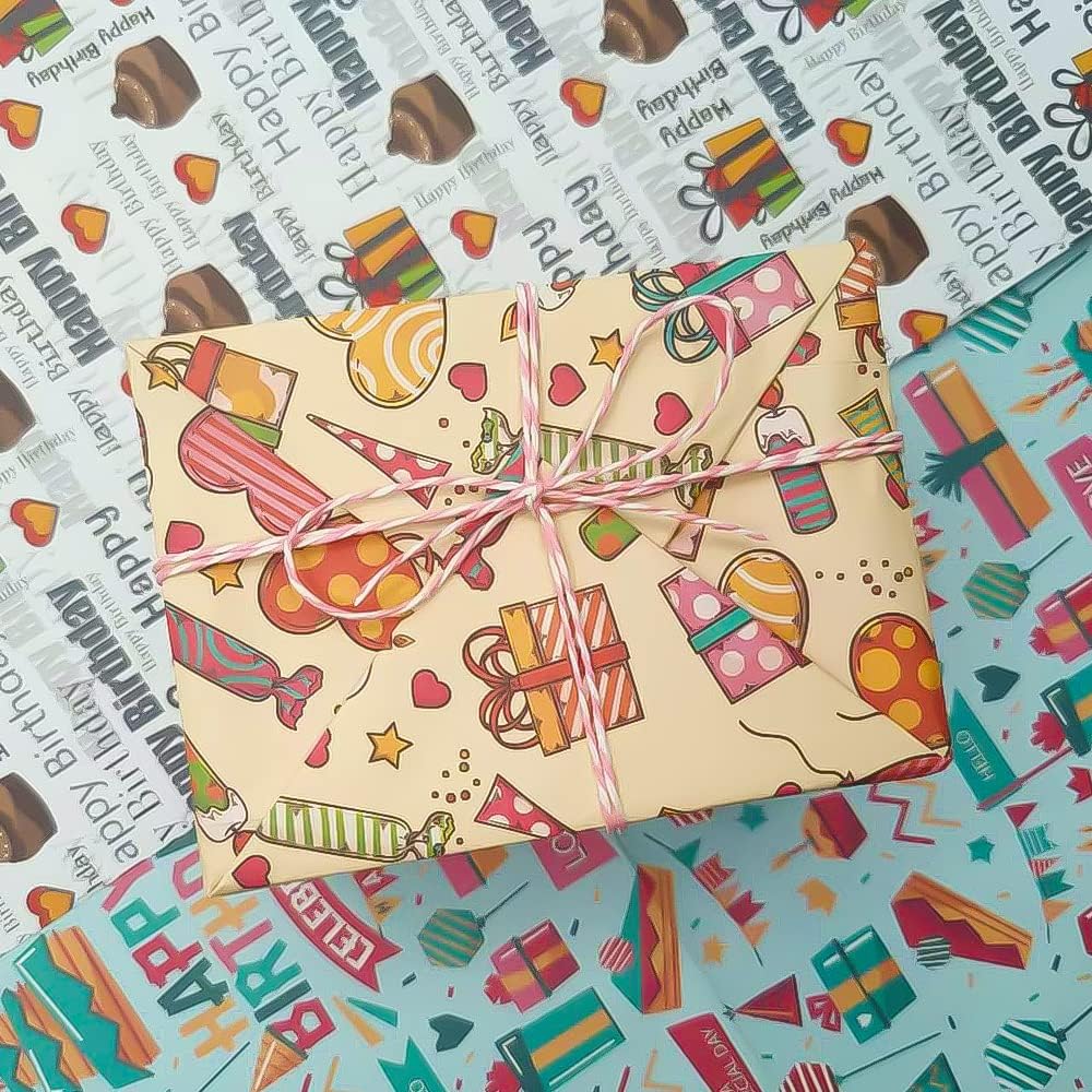 Amazon.com: Obluchye Birthday Wrapping Paper, Happy Birthday Gift Wrap ...
