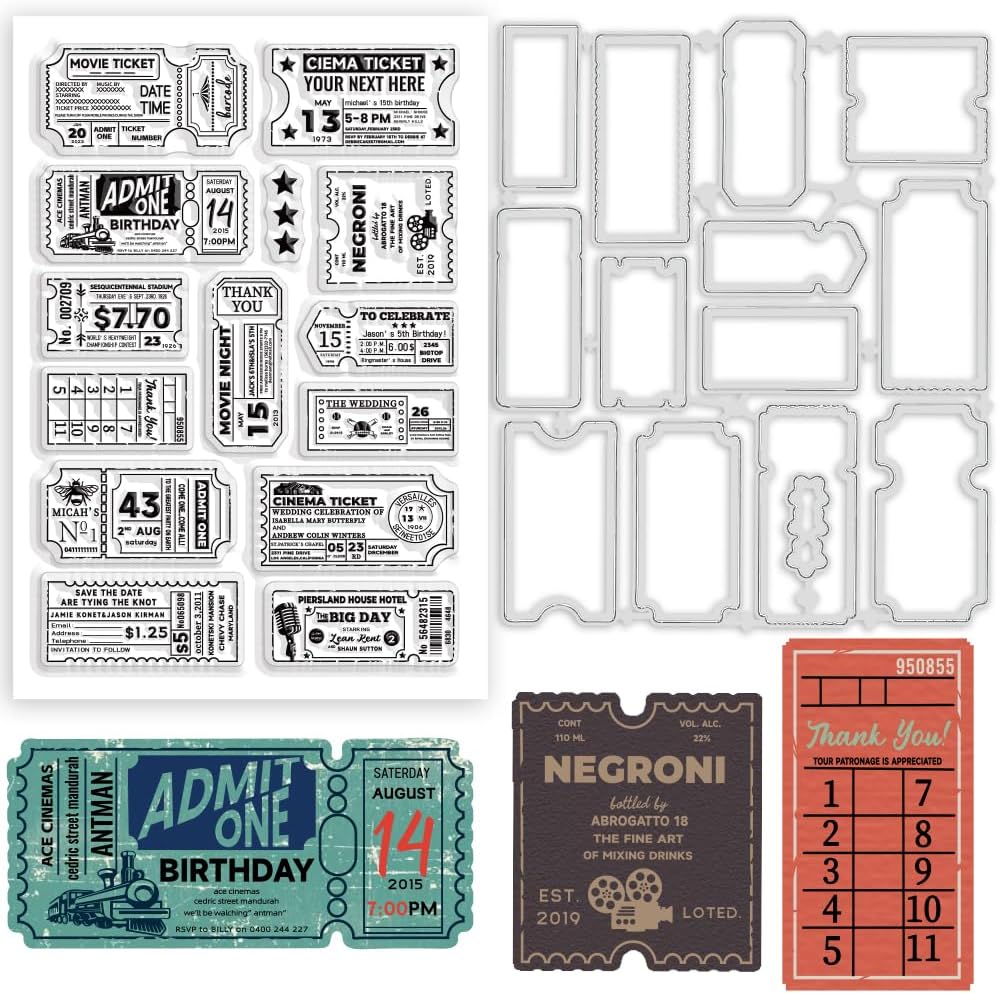 Amazon.com : BEUNITONE 2pcs Vintage Ticket Stamp and Die Set Postage ...