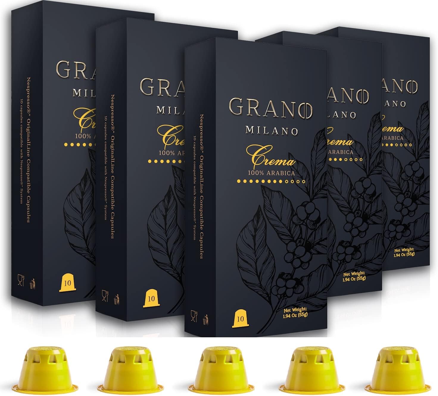 Grano Milano Crema 50 Coffee Pods Compatible with Nespresso Original ...