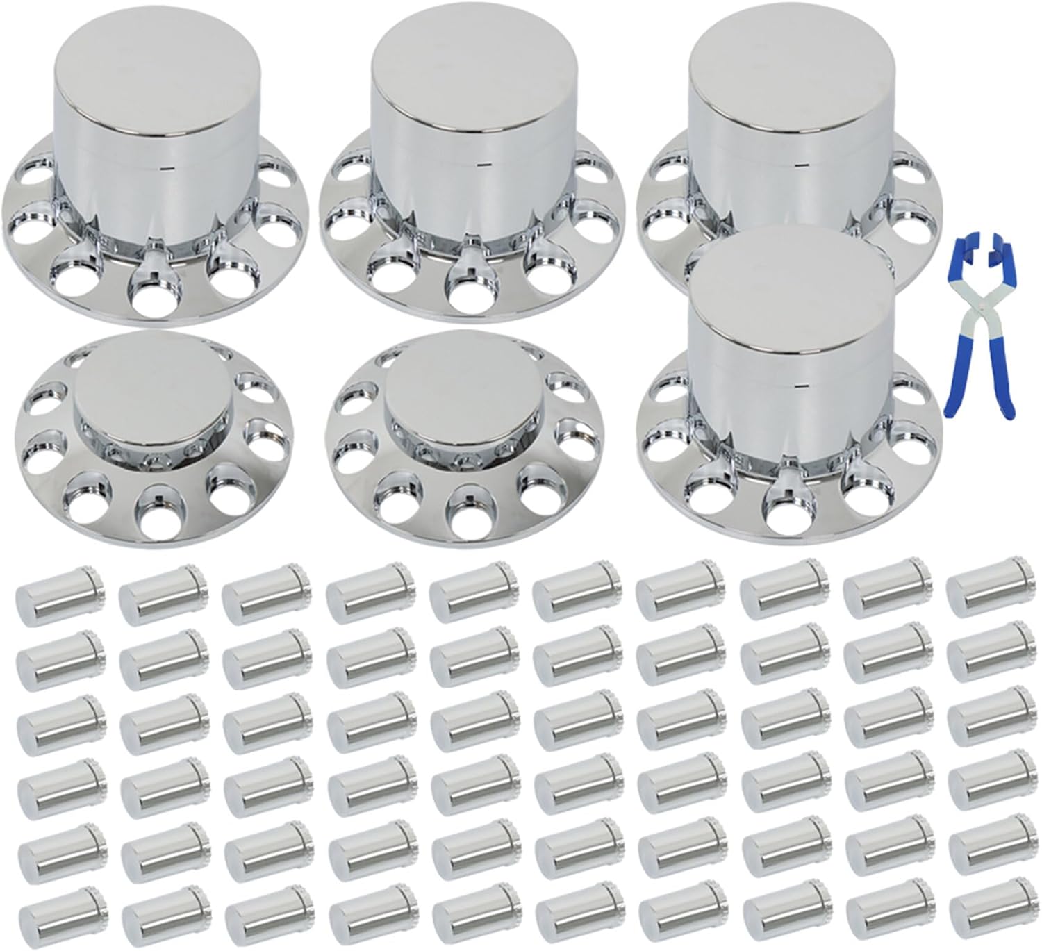 Amazon.com: 2 Front + 4 Rear 33mm Lug Nut Chrome Hub Cover Kit Wheel ...