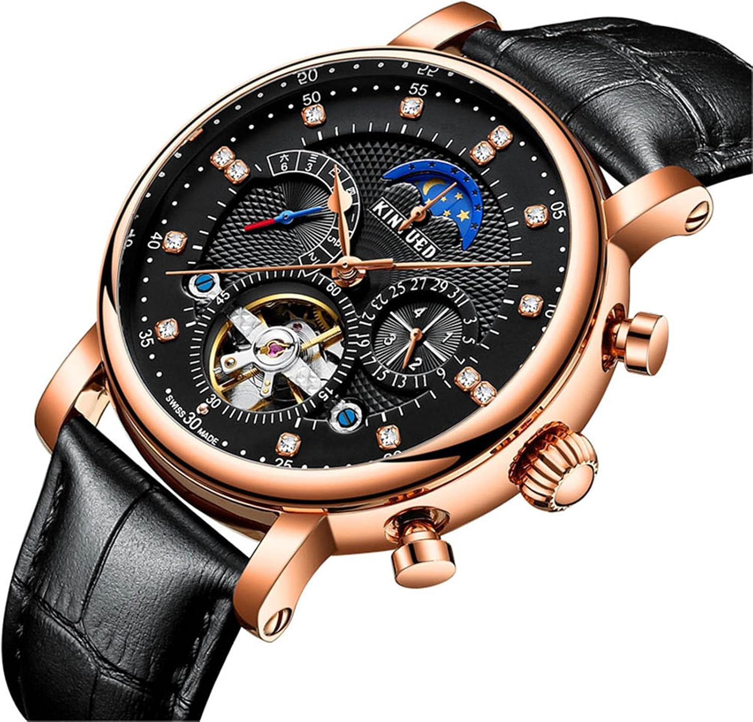 DEHIWI Montre Homme Montre Mécanique Automatique Etanche Cuir Squelette ...