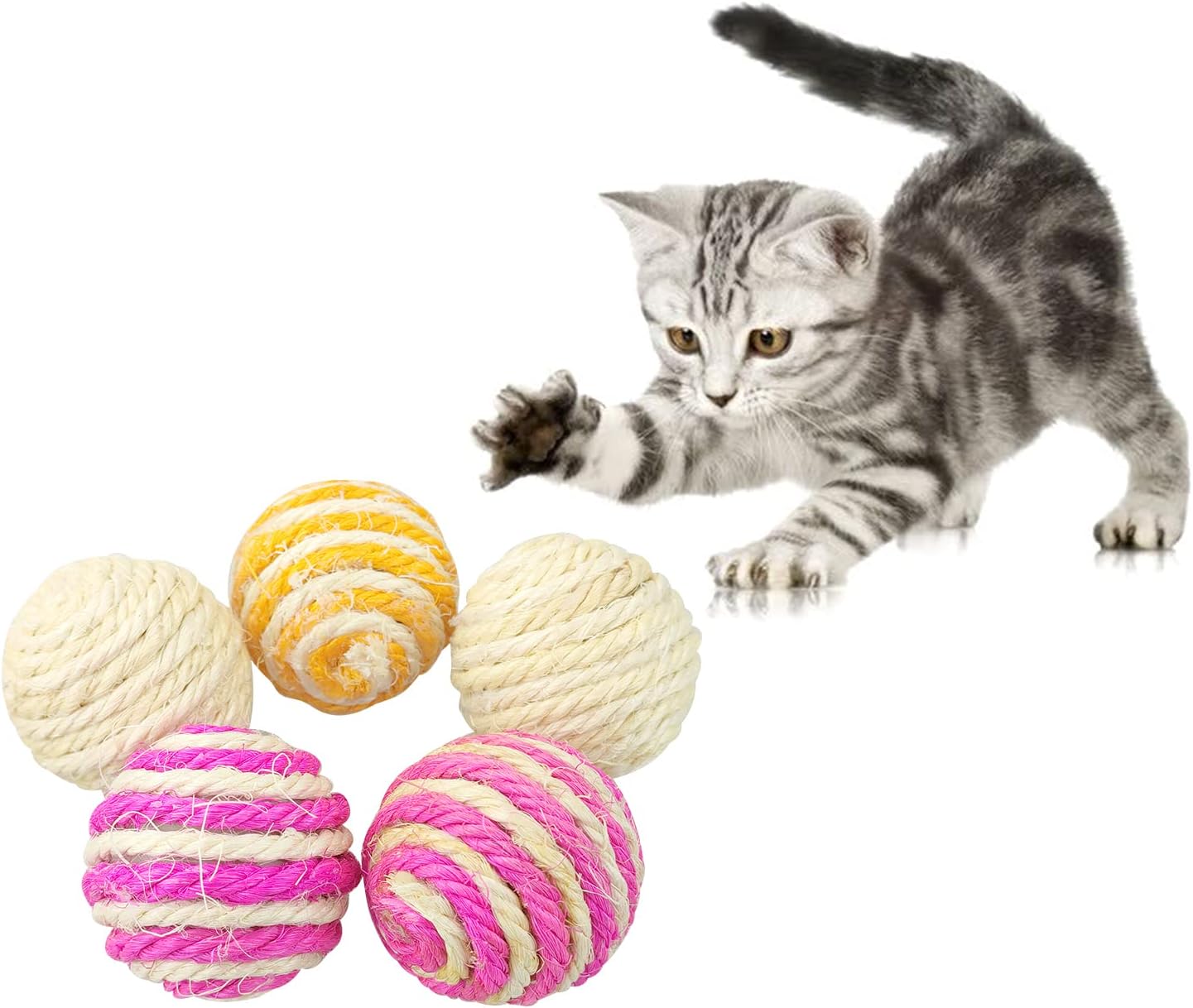 Amazon.com : Weewooday 6 Pieces Cat Toy Ball Sisal Ball Interactive ...