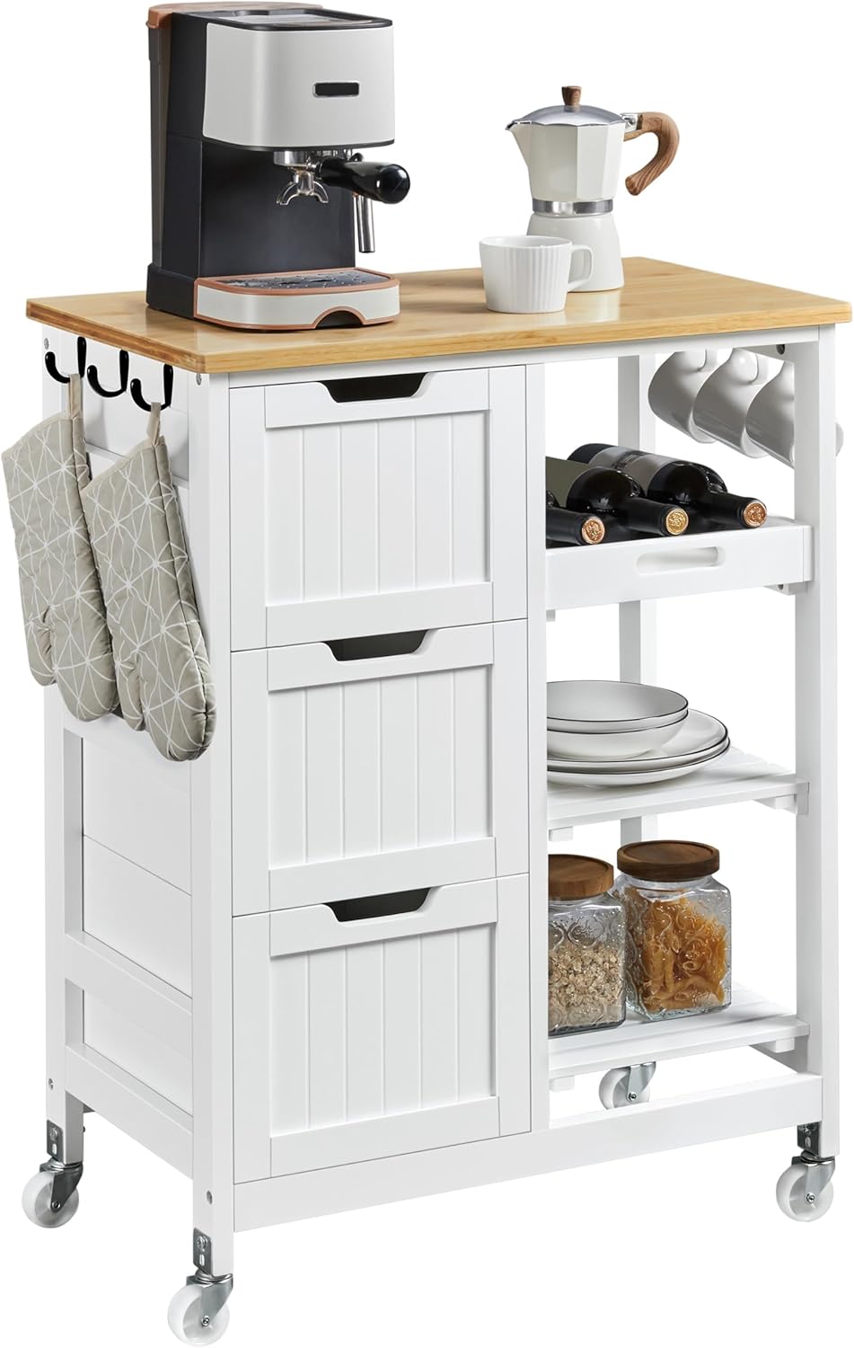 Yaheetech Kitchen Storage Trolley on Wheels, Rolling Kitchen Island ...