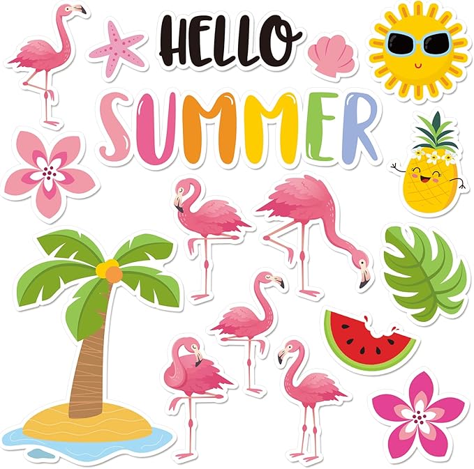 Amazon.com: Whaline Summer Flamingos Cutouts Hello Summer Bulletin ...
