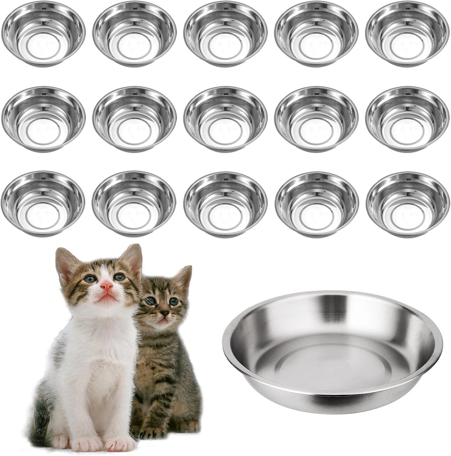 Voittozege 15 Pcs Stainless Steel Cat Bowls Whisker Friendly Shallow ...