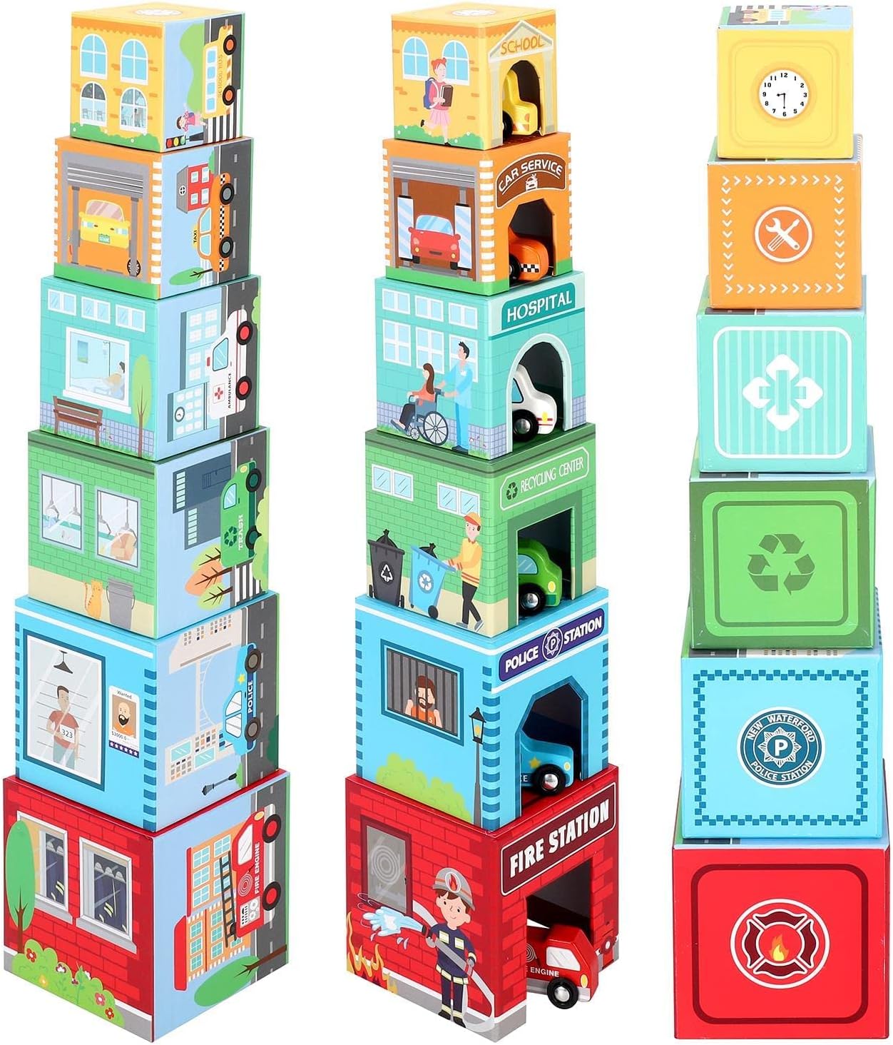 SOKA 12pcs Stacking and Sorting Cubes Wooden Balancing Buildings ...