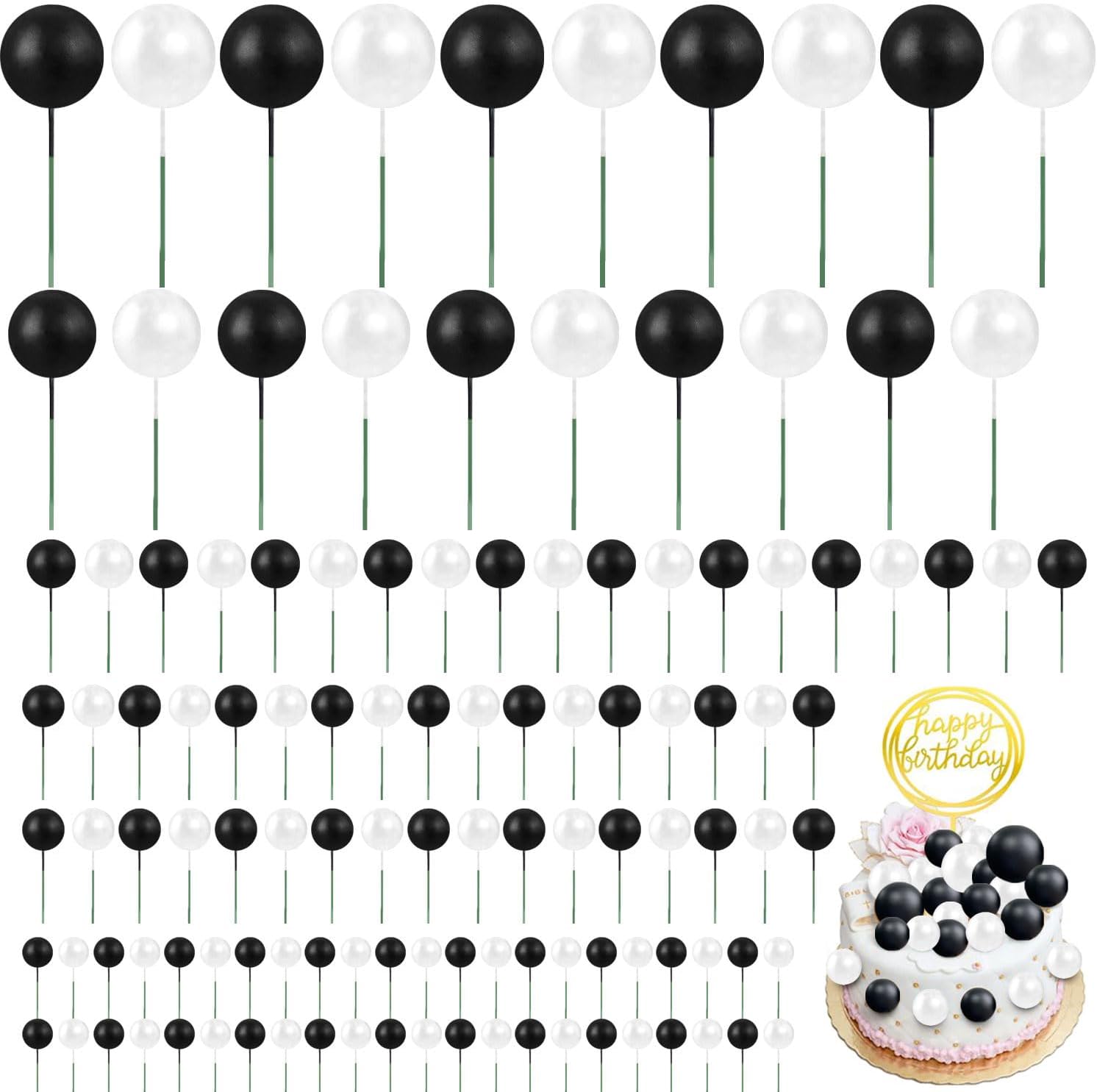 110 Pcs White Black Balls Cake Topper, Mini Balloon Cake Topper Foam ...