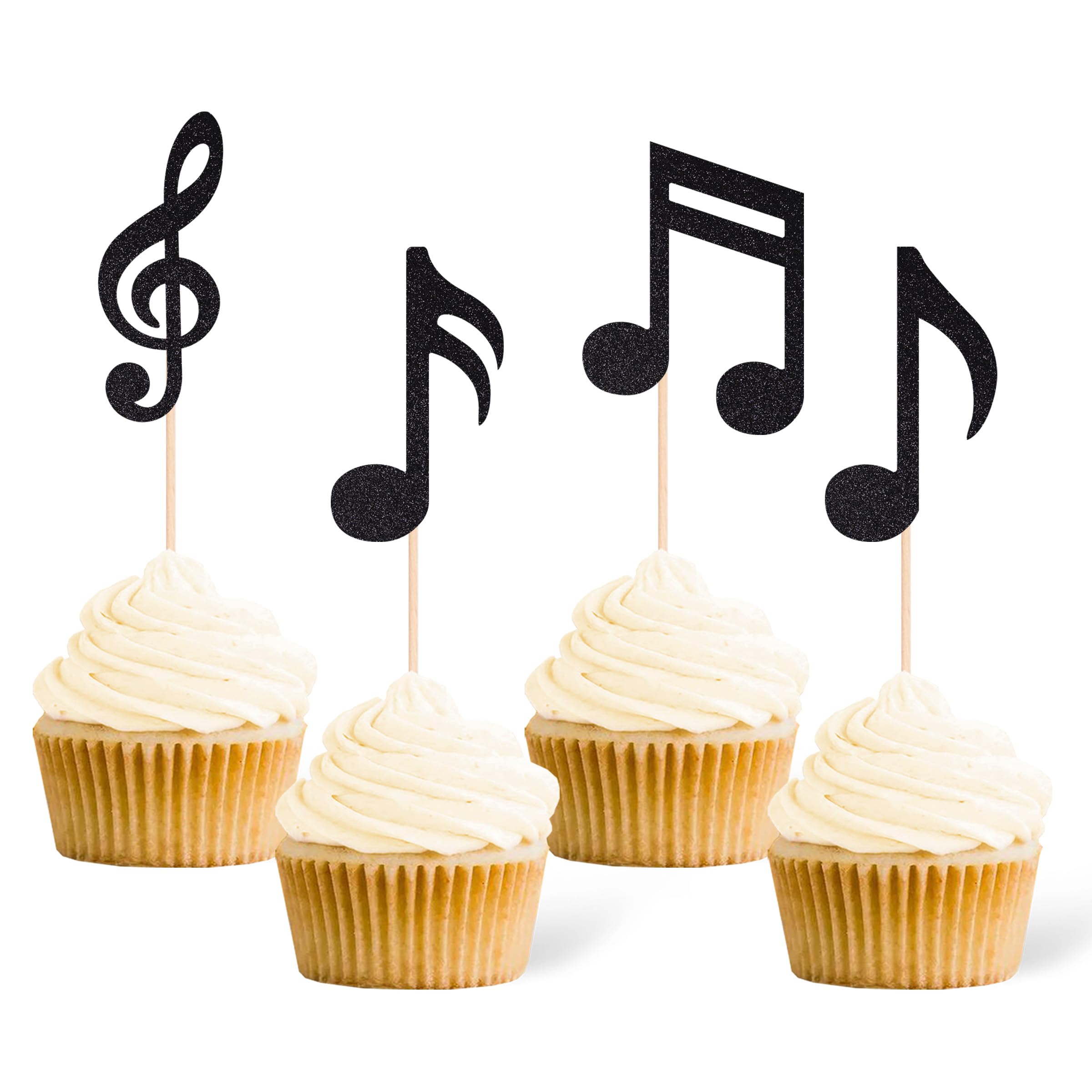 Amazon.com: Gexolenu 36 Pcs Music Notes Cupcake Toppers Black Glitter ...