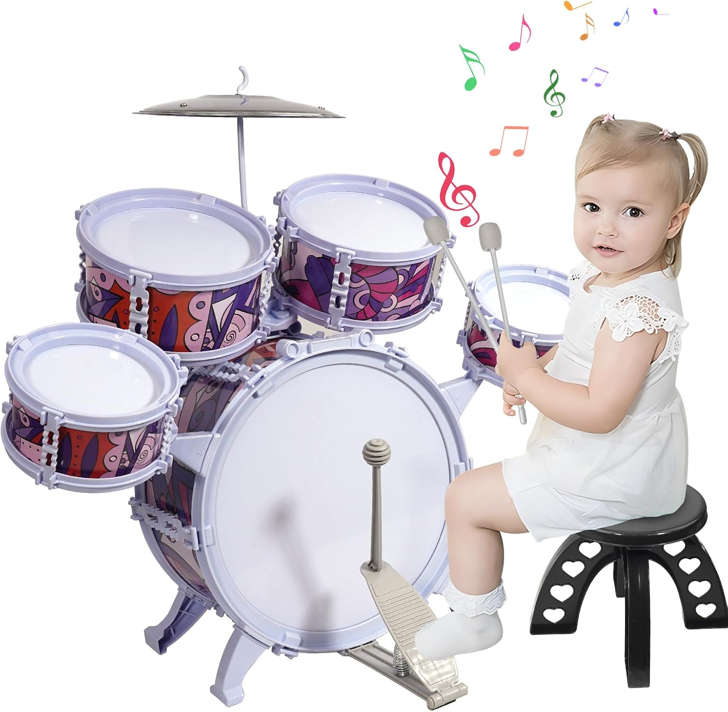 LeeQee Toddlers Drum Set for Kids Beginner, Mini Jazz Drumset Kit with ...