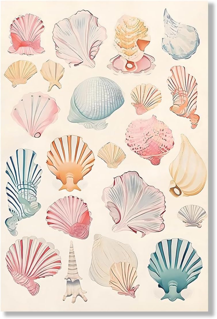 Amazon.com: Fashion Surf Poster Preppy Seashells Wall Art Maximalist ...