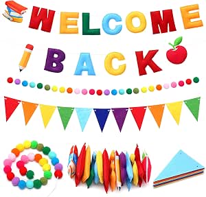Amazon.com: HunnmingRe 3 Pcs 9.83 ft Welcome Back Felt Banners Felt ...