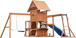 Amazon.com: Dolphin Playground Wooden Swing Sets for Backyards, Outdoor Playset, Plank Bridge ...