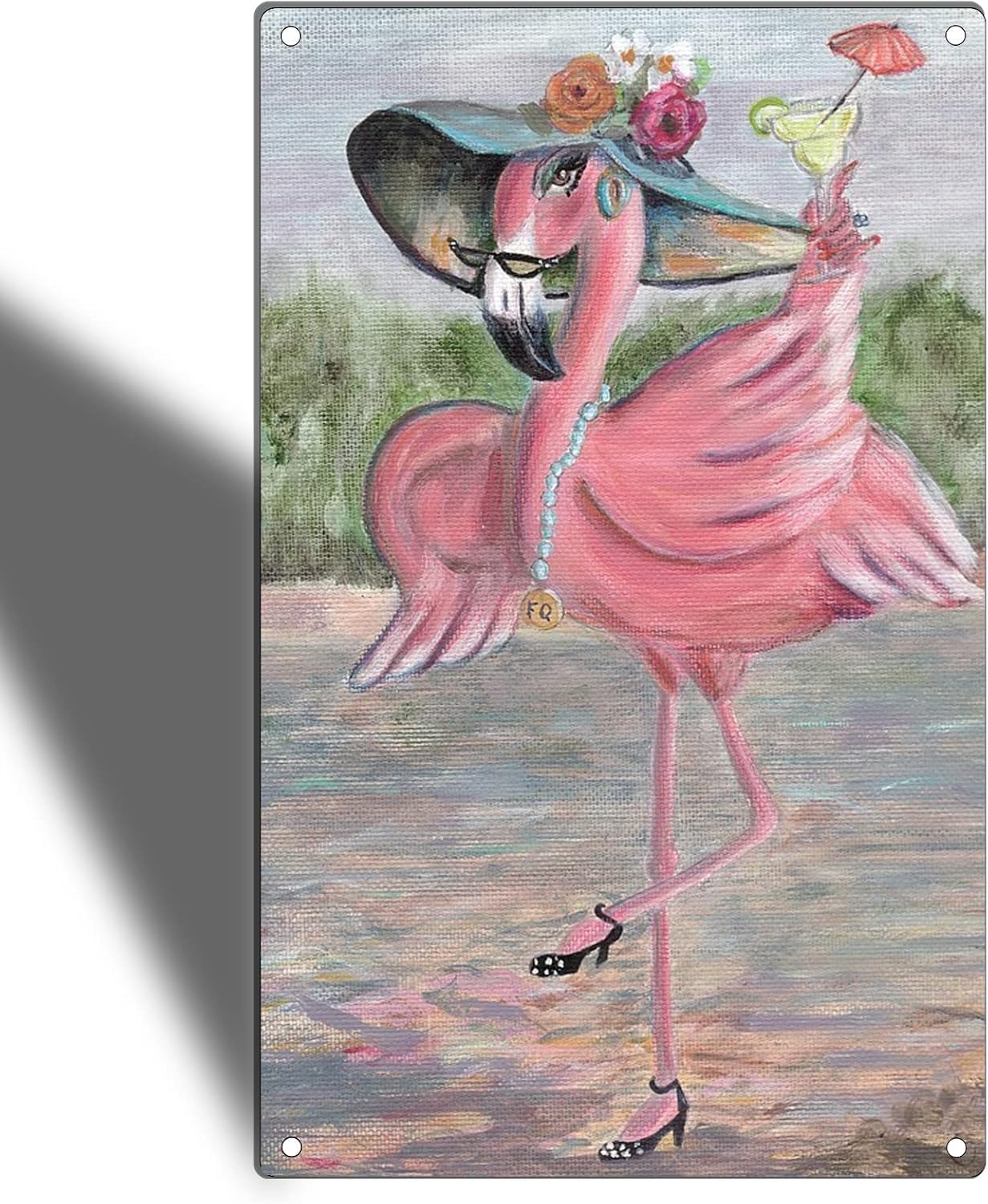Amazon.com: TRENDSTHAN Funny Vintage Metal Signs Pink Flamingo Wall Art ...