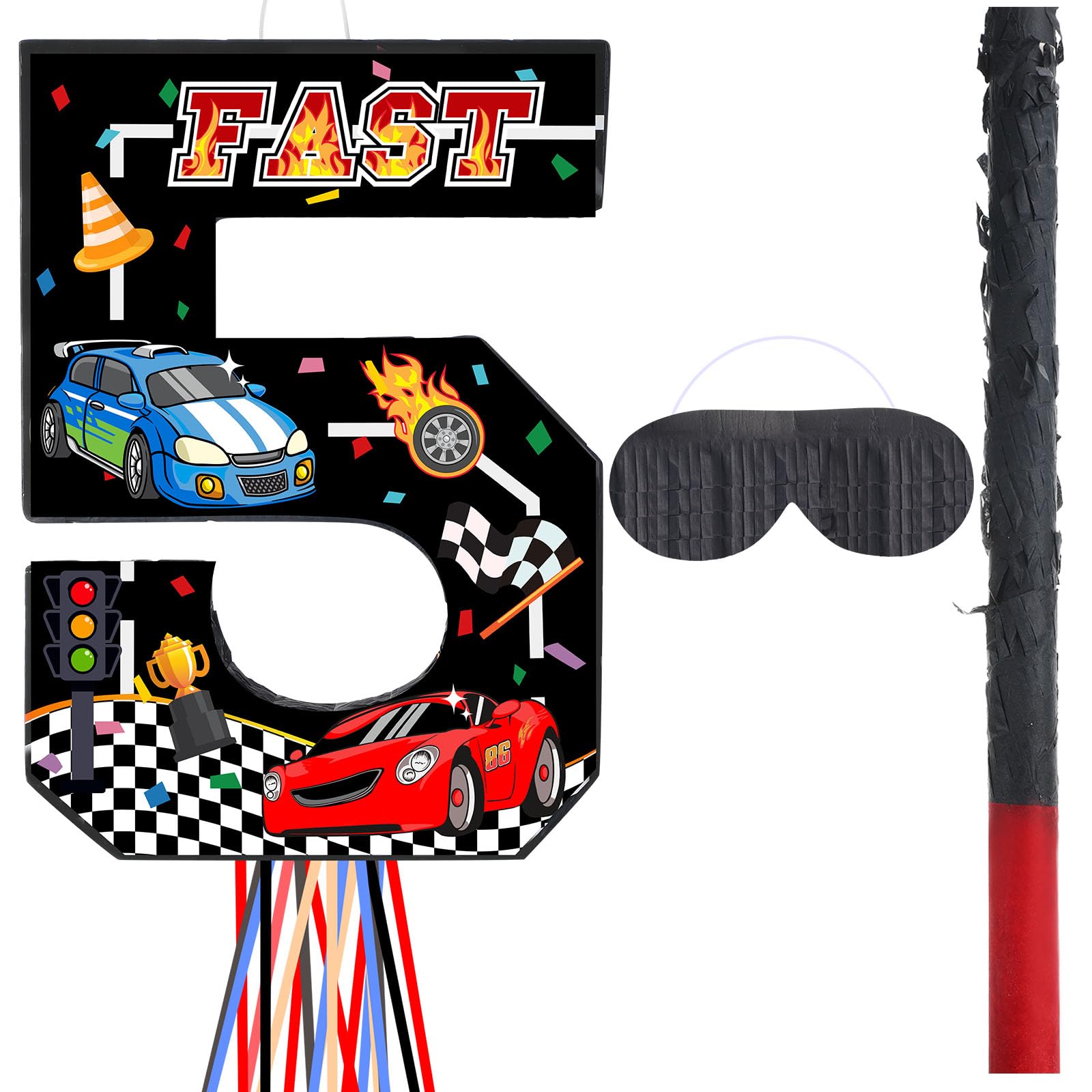 Amazon.com: Harrycle Race Car Number Piñata Pull String Fast Piñata ...