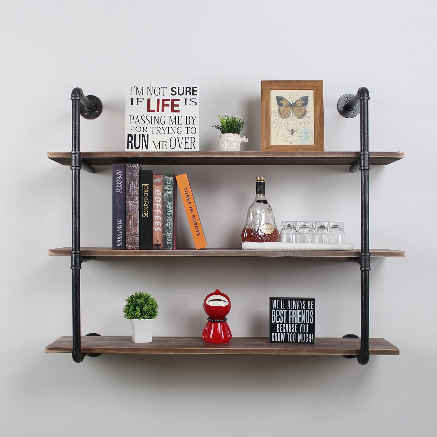 Amazon.com: MBQQ Industrial Pipe Shelving Wall Mounted,44in Rustic ...