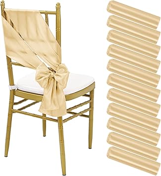 Amazon.com: 60 PCS Satin Chair Sashes Champagne Shiny Chair Ribbon Ties ...