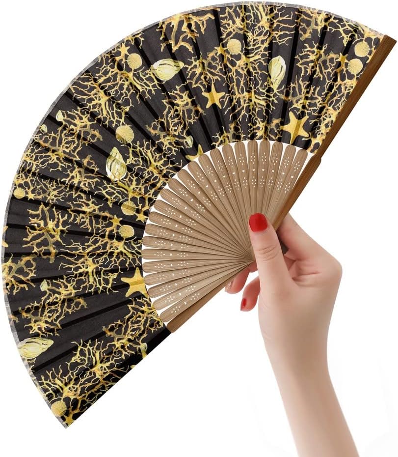 Amazon.com: HeyToo Women Held Hand Folding Fan - Bamboo Printed Pattern ...
