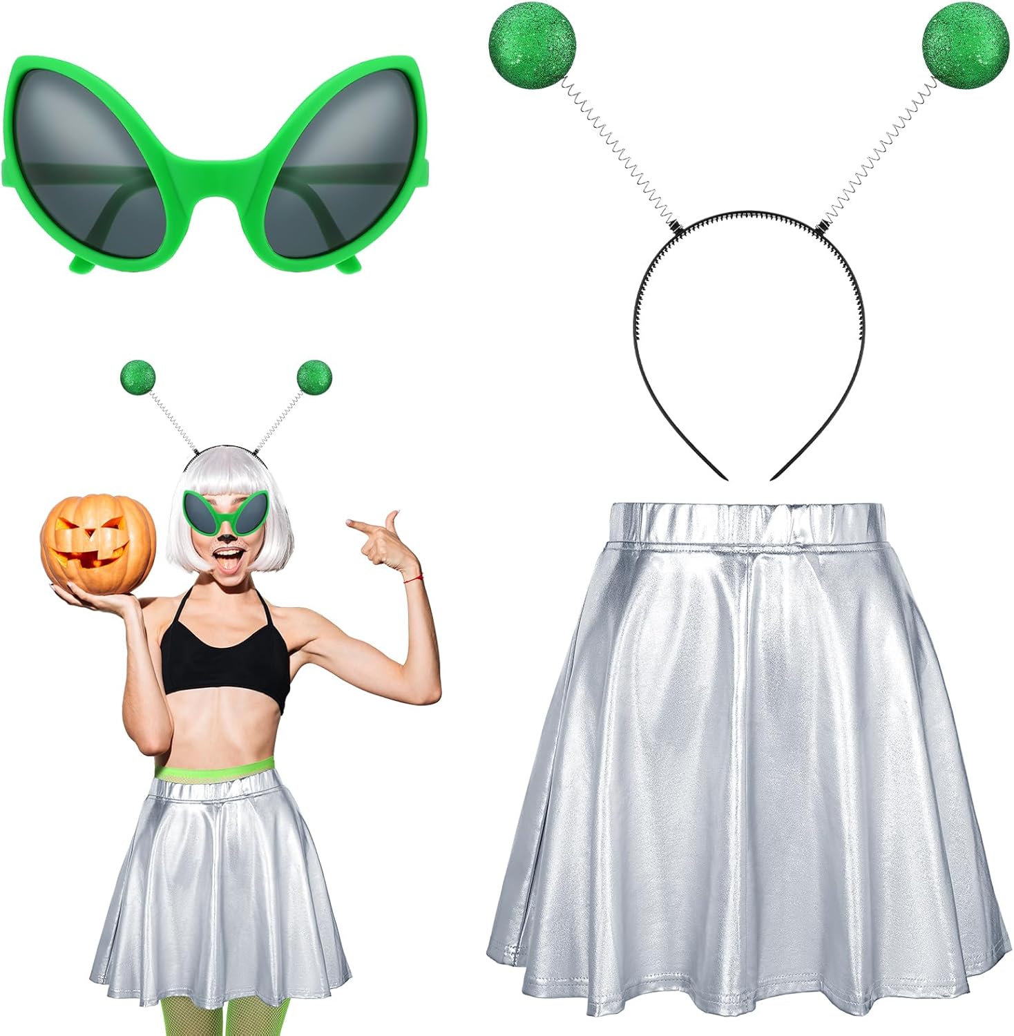 Amazon.com: Eurzom Halloween Alien Costume Women Metallic Holographic ...