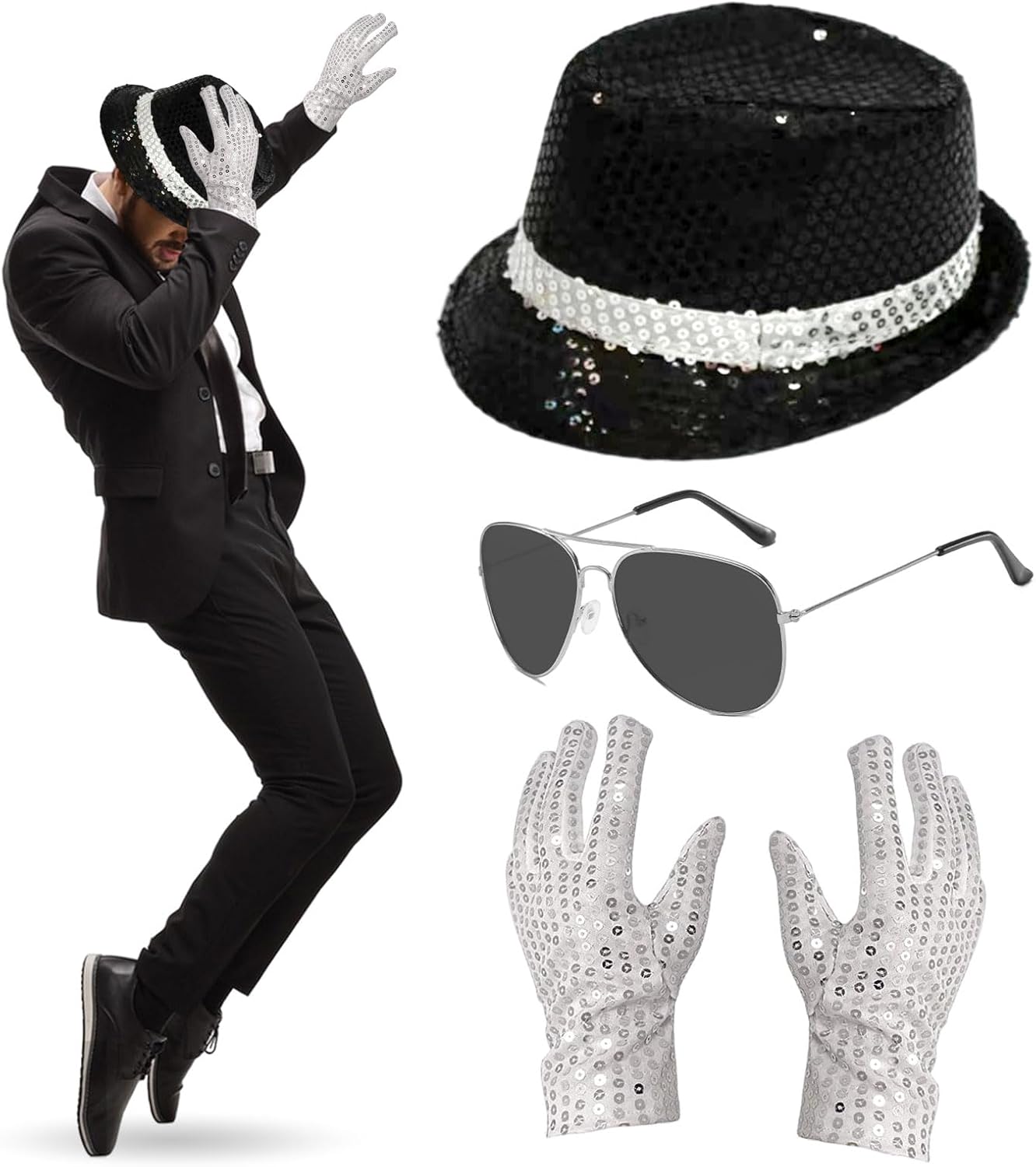 MJ Costume Accessories Set, King of Pop MJ Costume Fancy Dress Kit with ...