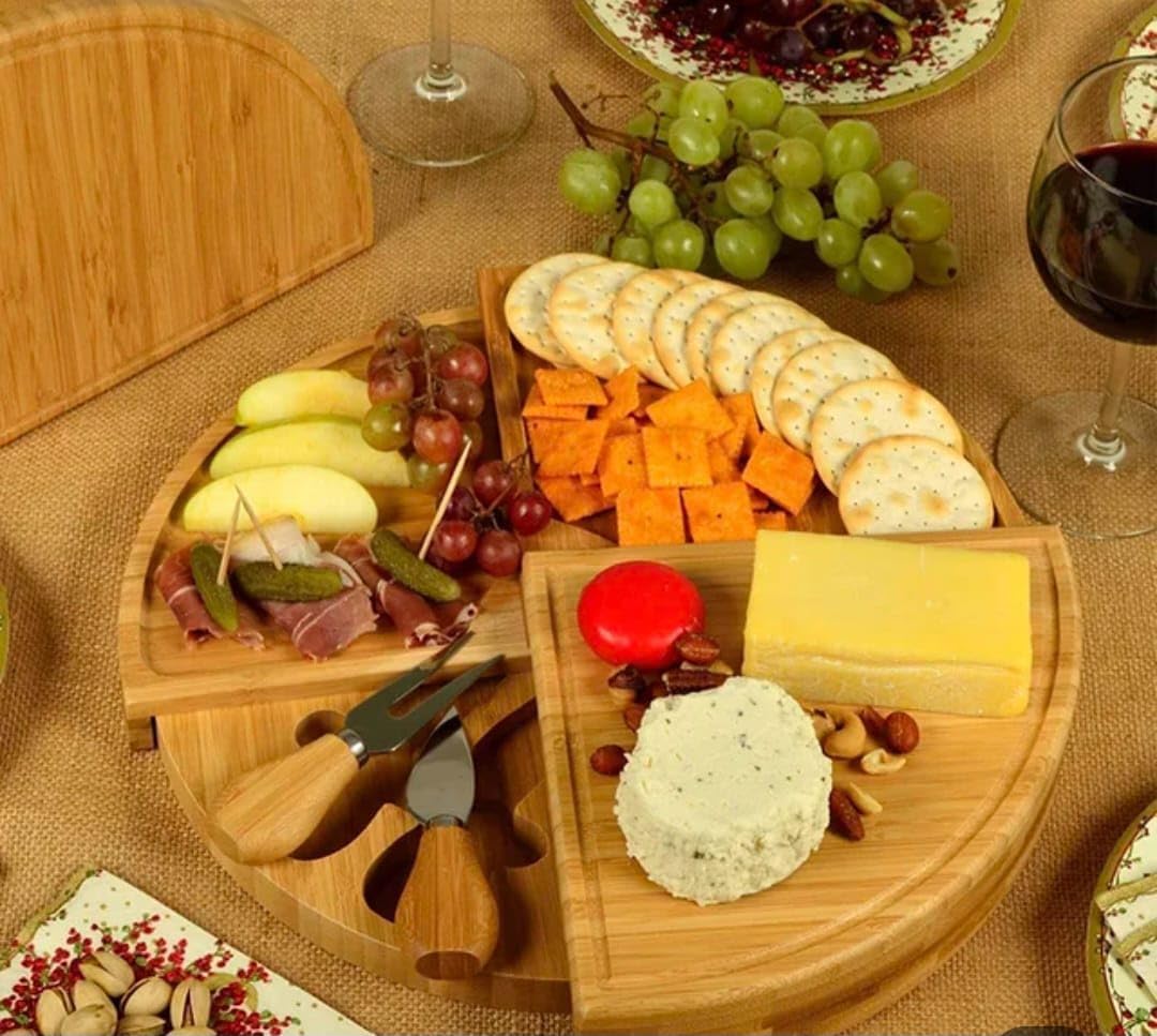 Dem Retail Bamboo Cheese Board and Knife Set, Extra Large 20-Piece ...