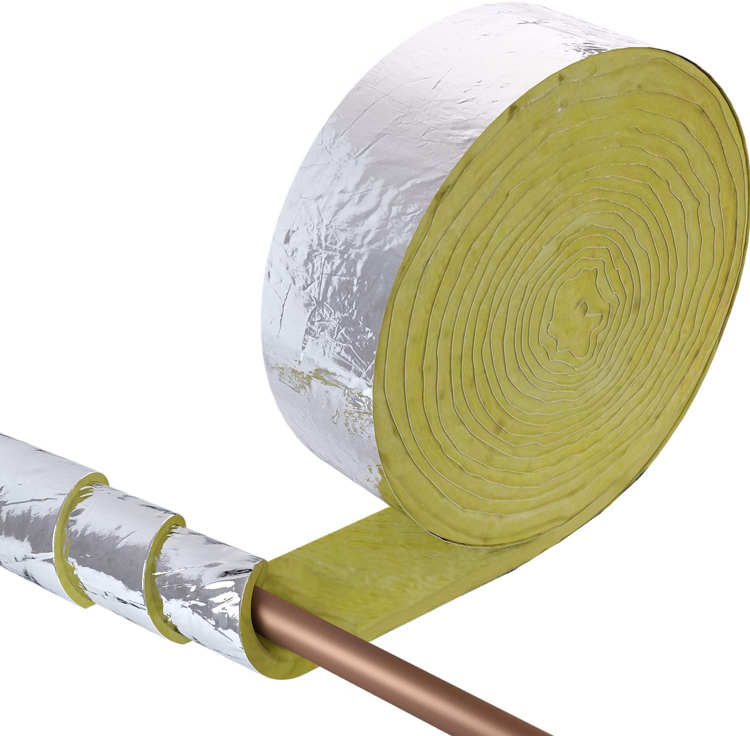 Home Intuition 25 Foot Foiled Fiberglass Pipe Insulation Wrap, 3" Wide ...
