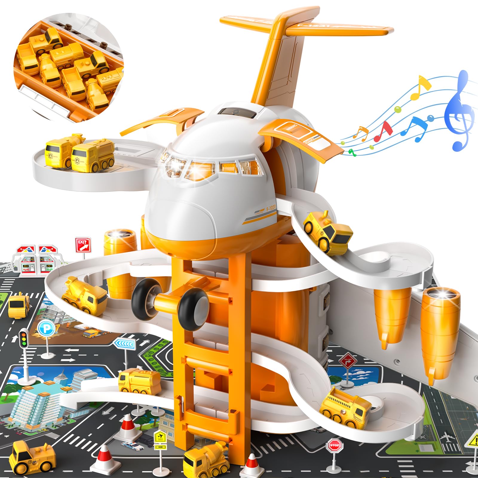 TEMI Kids Airplane Toys Race Track Car Toys for 3 4 5 6 7 Boys ...
