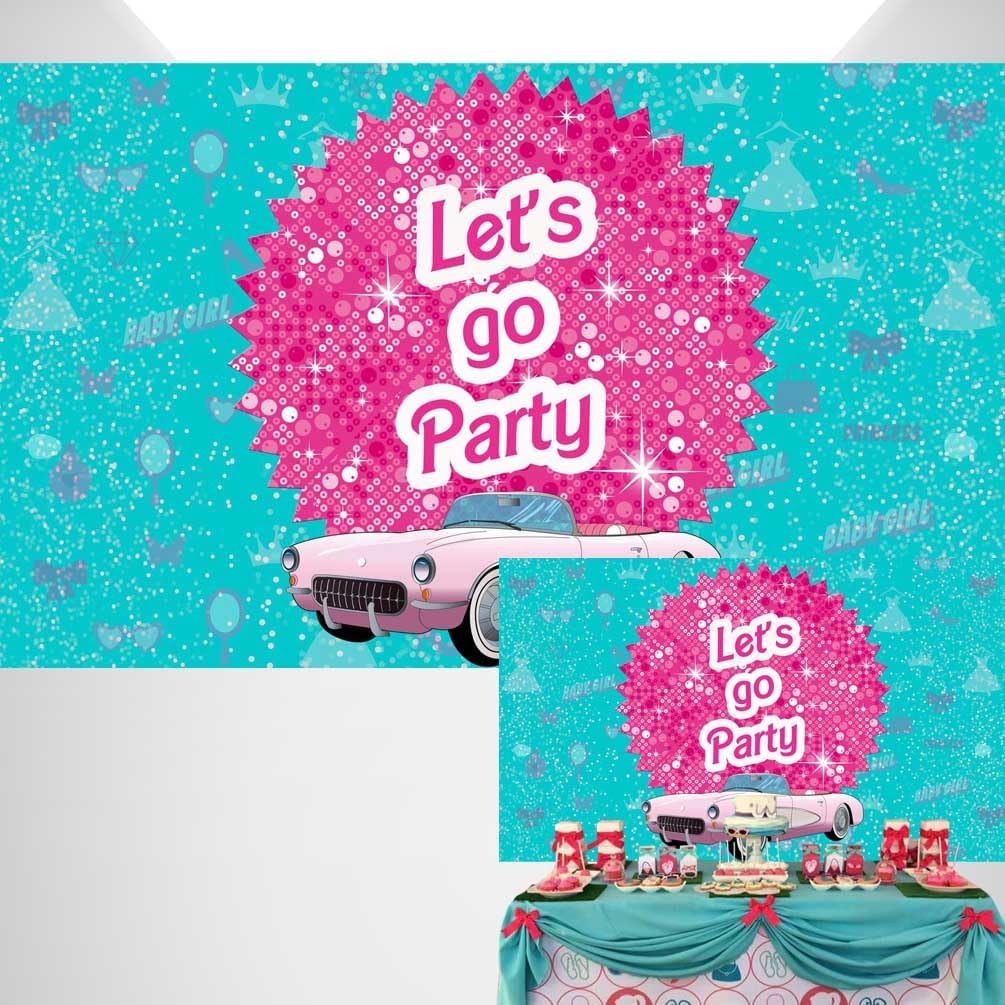 Amazon.com : Let's Go Party Backdrop Hot Pink Blue Glitter Background ...