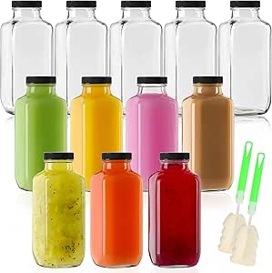 Amazon.com: 16 oz Glass Juice Bottles with Lids 12 Pack,Reusable Water Bottle,Juicing Bottles ...