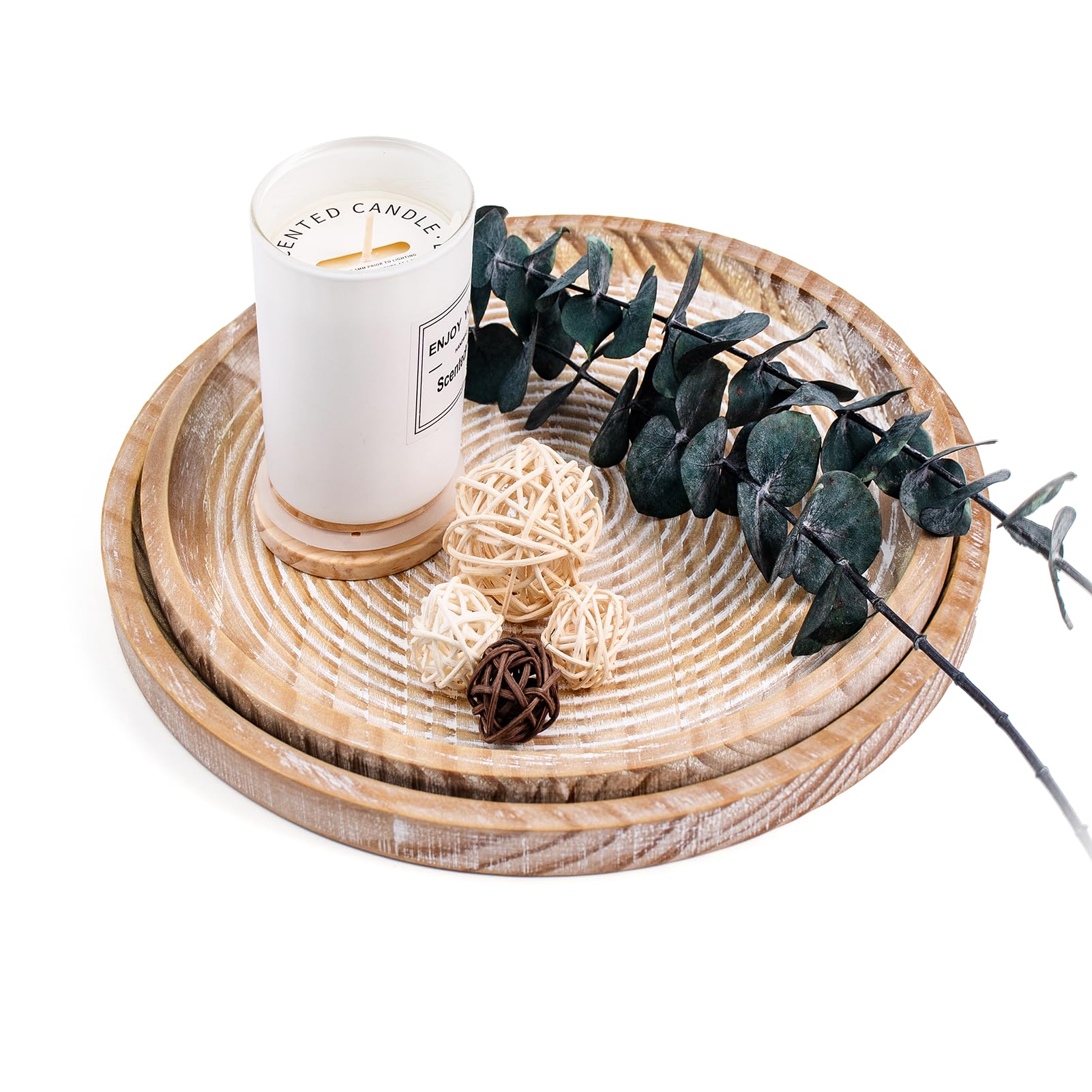 Rustic Wooden Serving Tray Set of 2 Round Wood Decorative Tray ...