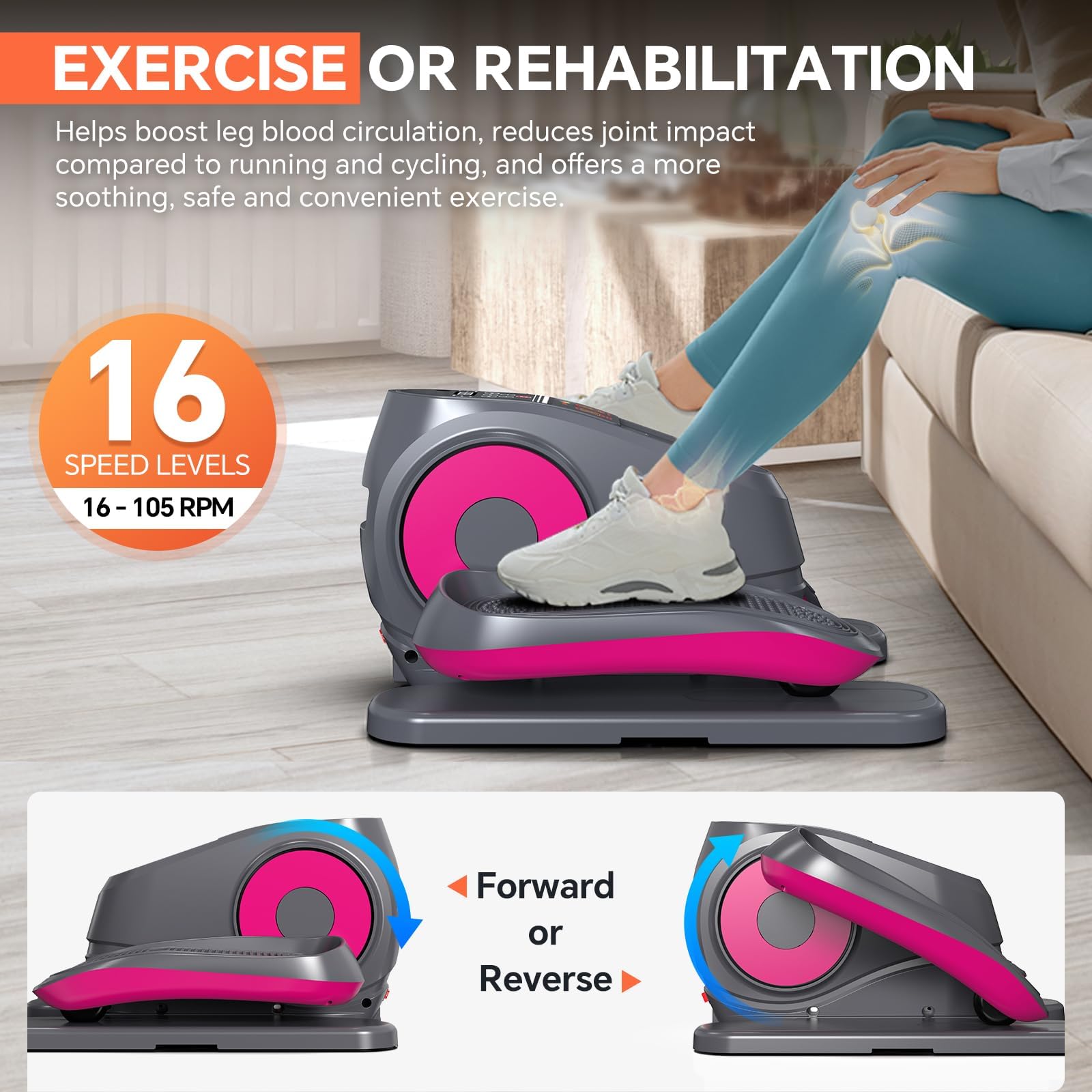 Snapklik.com : 16 Levels Speed Under Desk Elliptical Machine, Electric ...