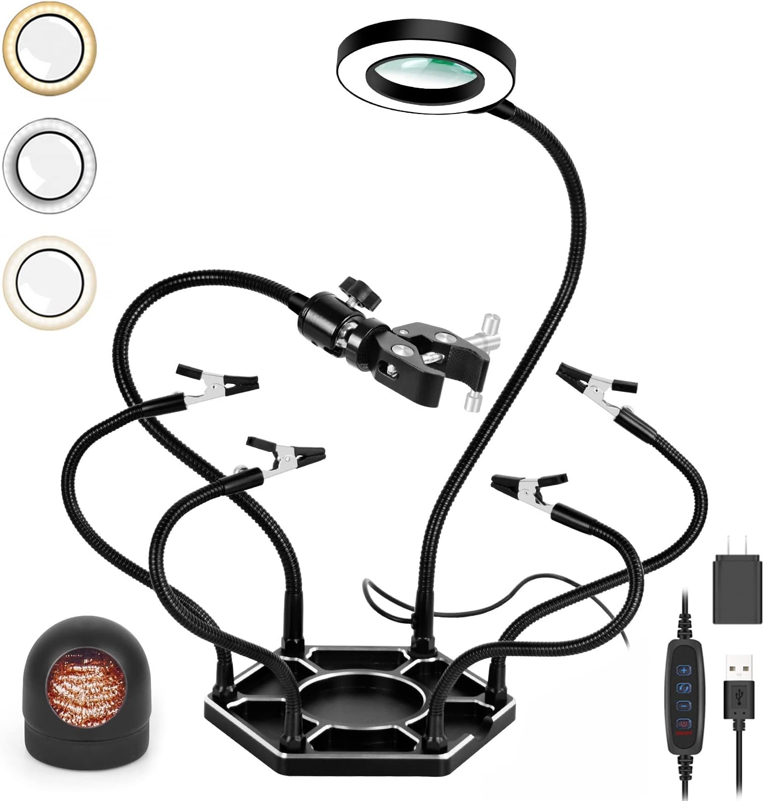 Helping Hands Soldering Third Hand w/ 3X Magnifier Lamp & Rotatable ...