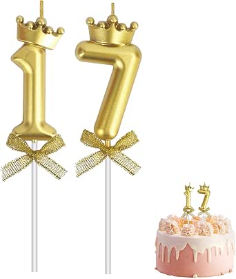 Amazon.com: 17th Birthday Candles Gold Number Candles Cute 17 & 71 ...