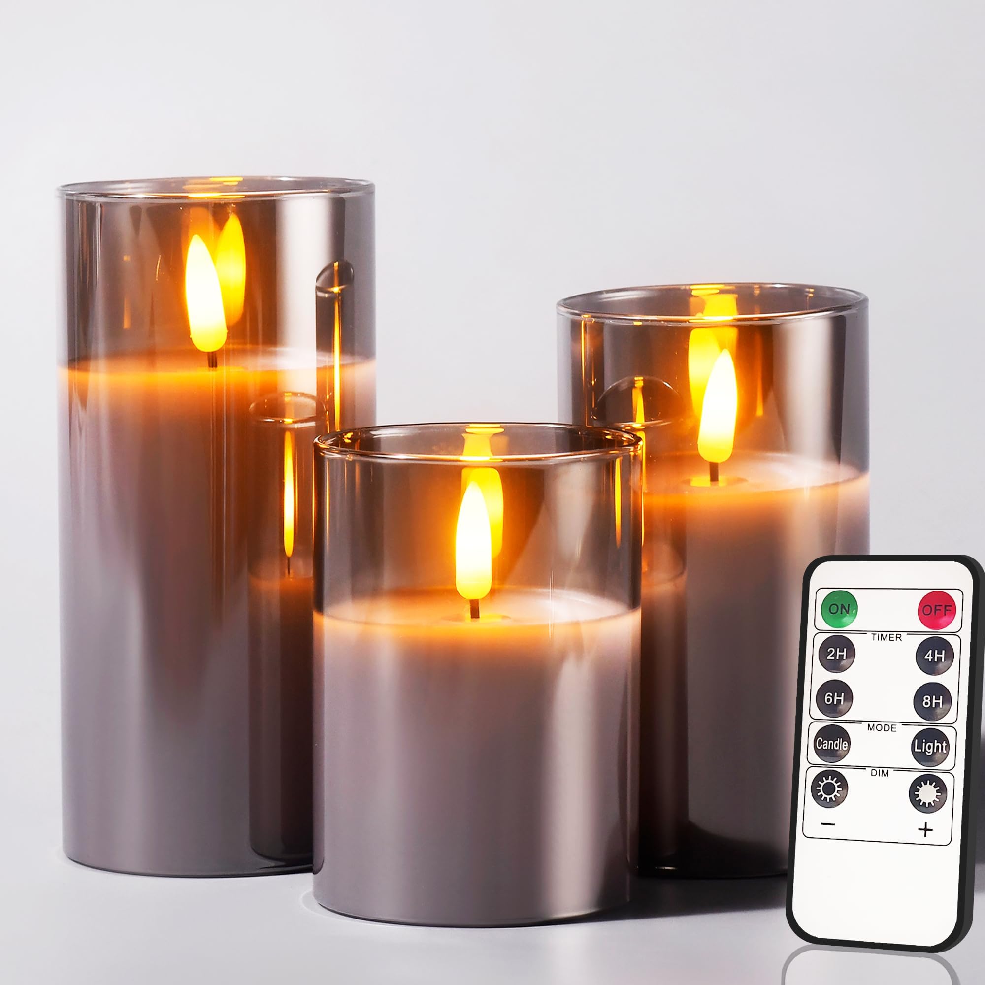 Amazon.com: Rhytsing Gray Glass Battery Operated LED Candles with ...