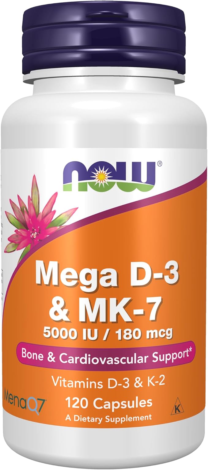 NOW Supplements, Mega D-3 & MK-7, 5000 IU / 180 mcg, Bone ...