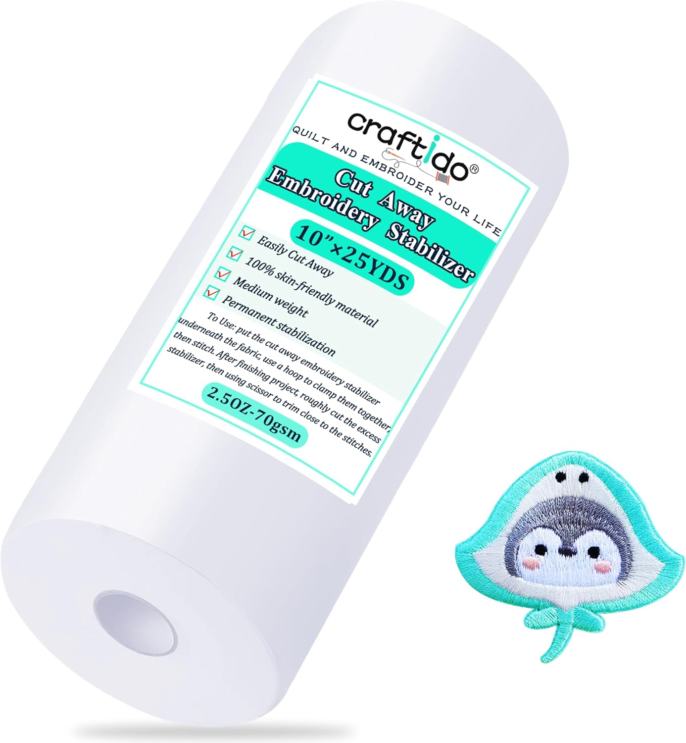 Amazon.com: Craftido Cut Away Embroidery Stabilizer Backing 10" x 25 Yd ...