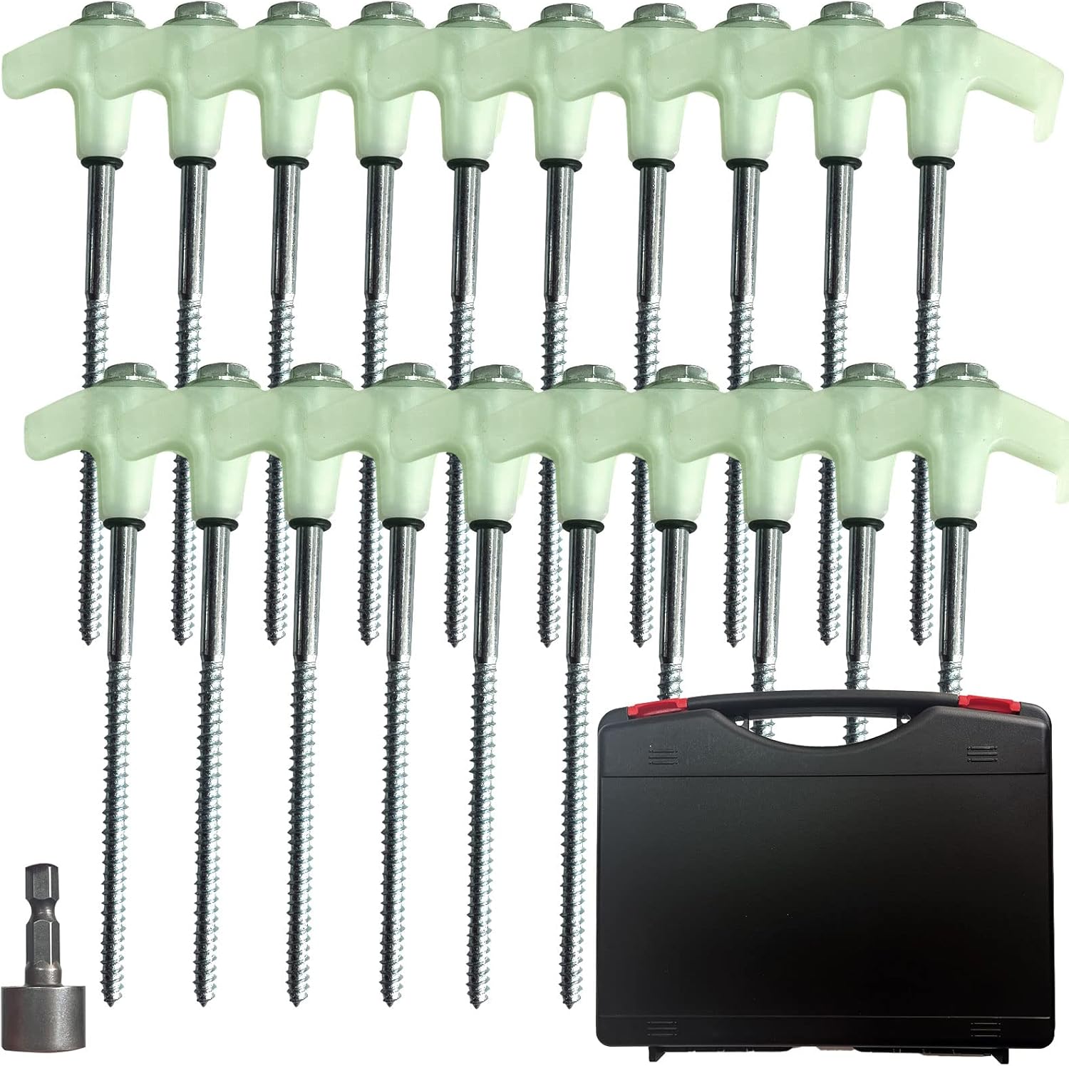 Tent Stakes Threaded - 20 Pack, Screw Style, Glow-in-The-Dark, with ...