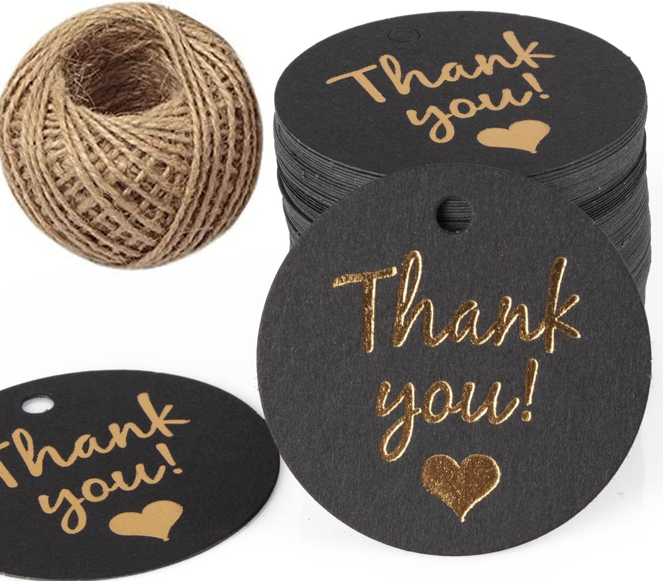 Amazon.com: Thank You Tags,100pcs Black Round Paper Gift Wrap Hang Tags ...