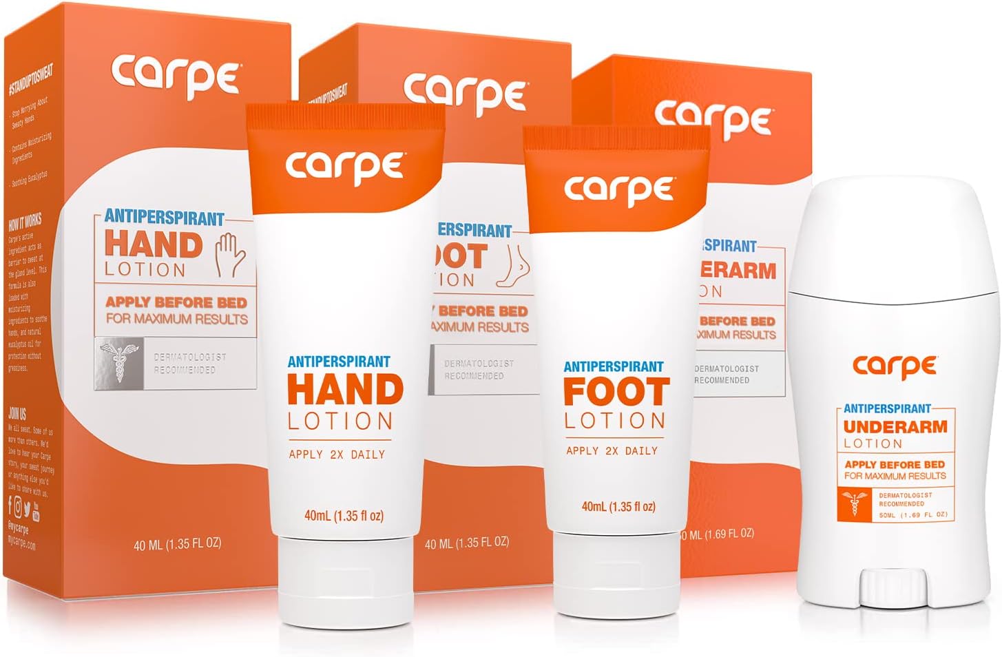 Amazon.com : Carpe Antiperspirant Underarm, Hand & Foot Package Deal ...