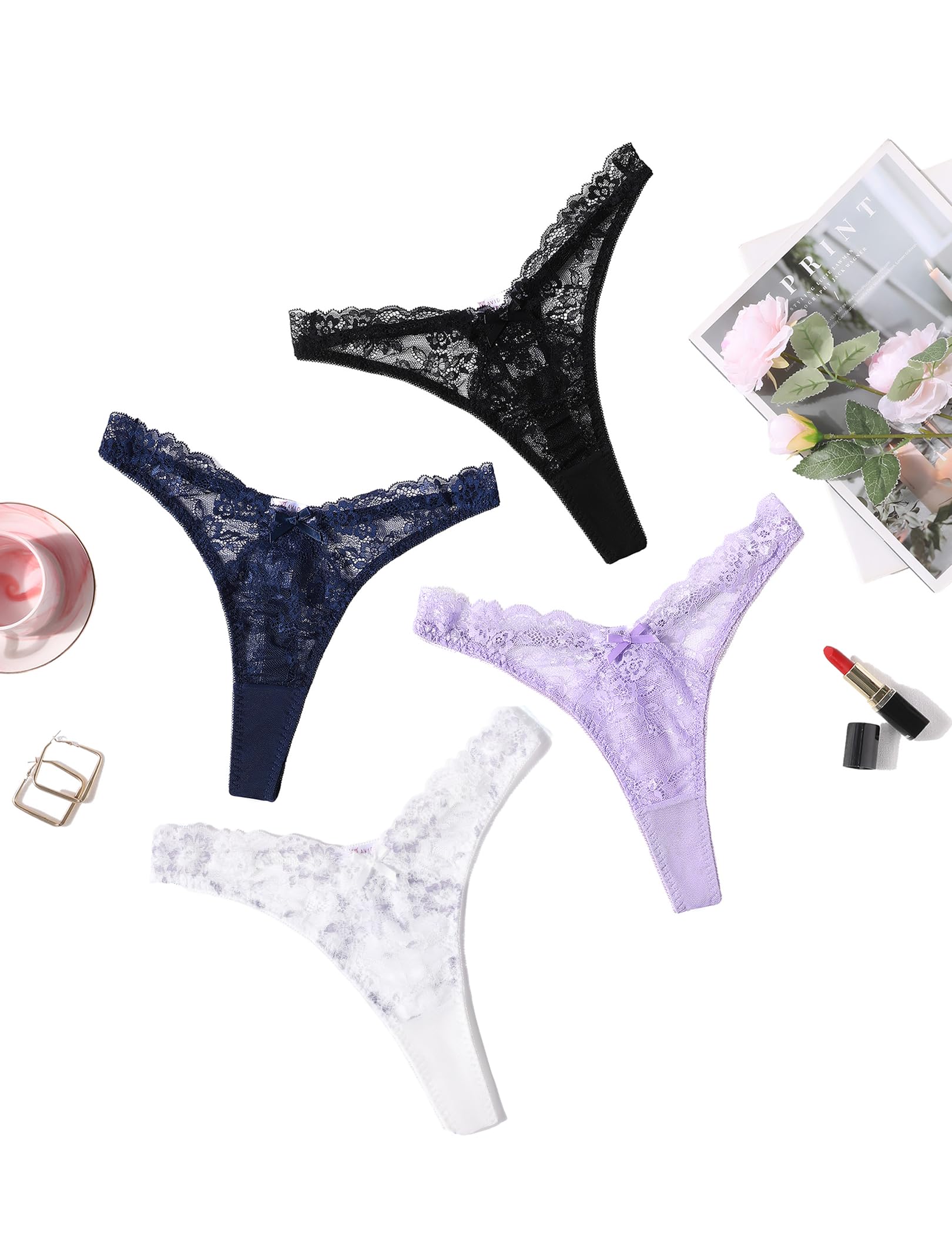 Amazon.com: Avidlove Women Lace Panties 4 Packs G-strings Flower Lace ...