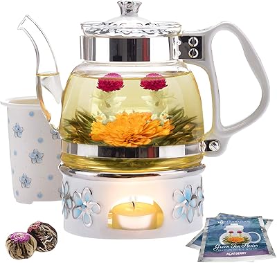 Amazon.com | Teabloom Complete Tea Set – Glass Teapot (40 oz), Loose ...