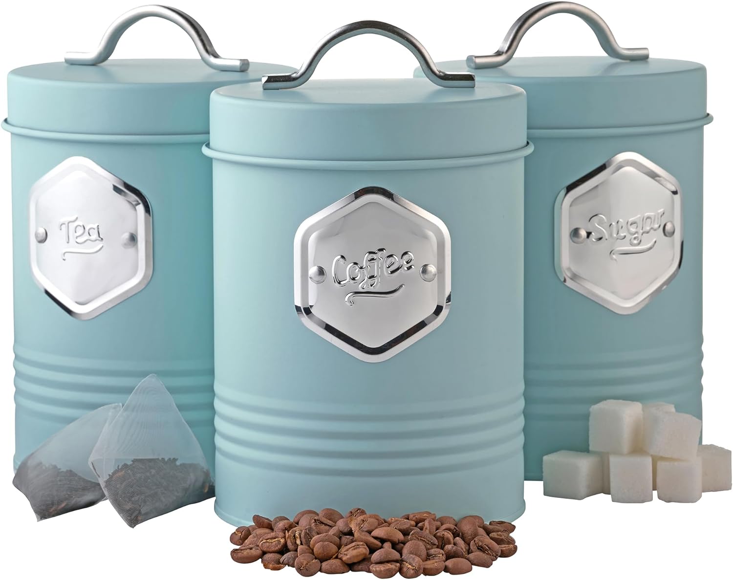 Cooks Professional 3 Piece Tea Coffee Sugar Cannister Set | Labelled ...