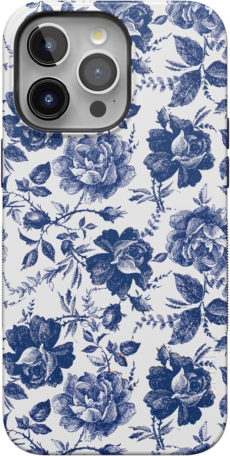 Amazon.com: Casely iPhone 15 Pro Case | Rose to Fame | Blue & White ...