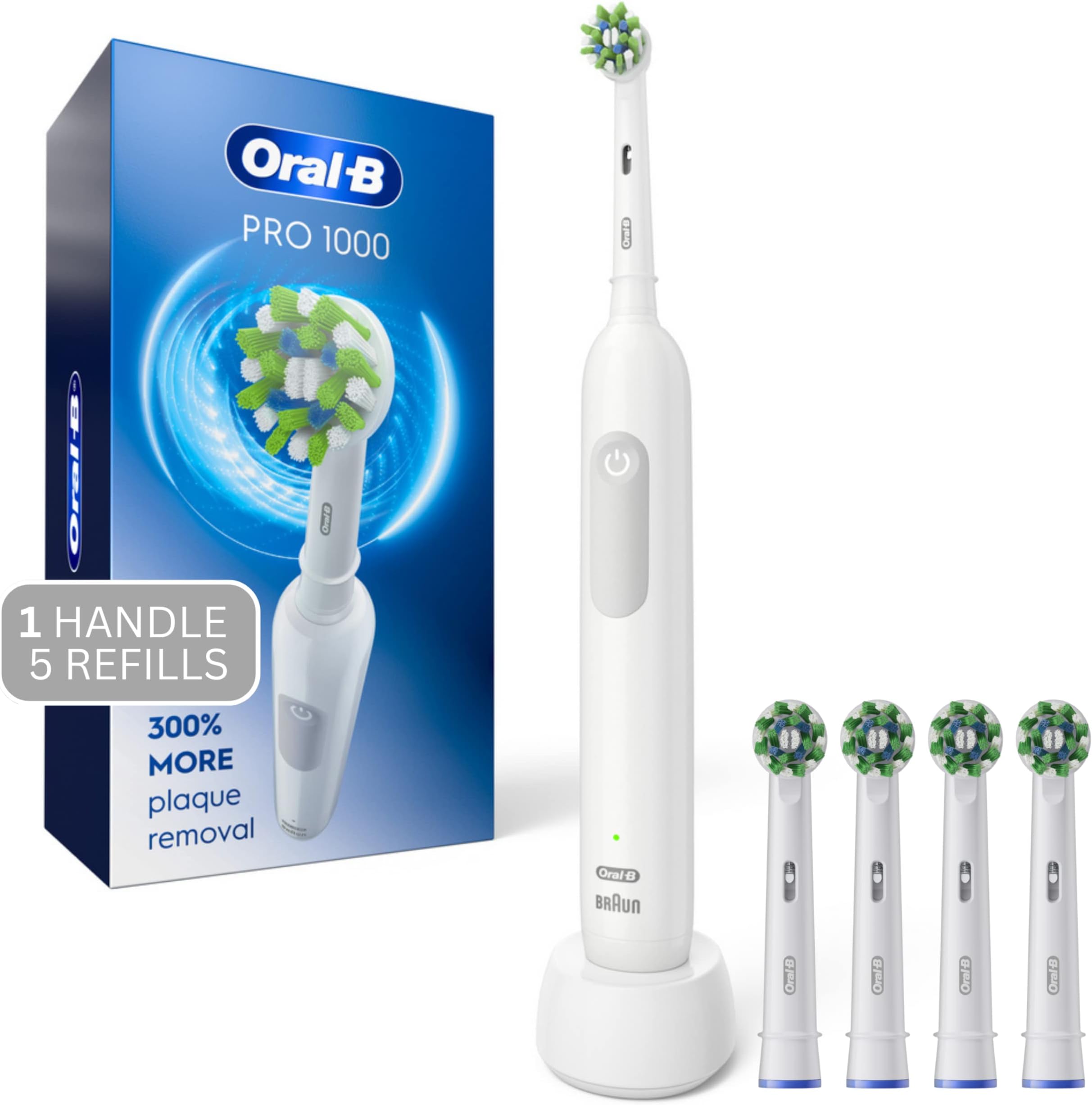 Amazon.com : Oral-B Pro 1000 CrossAction Electric Toothbrush, Black with 4 Replacement Brush ...